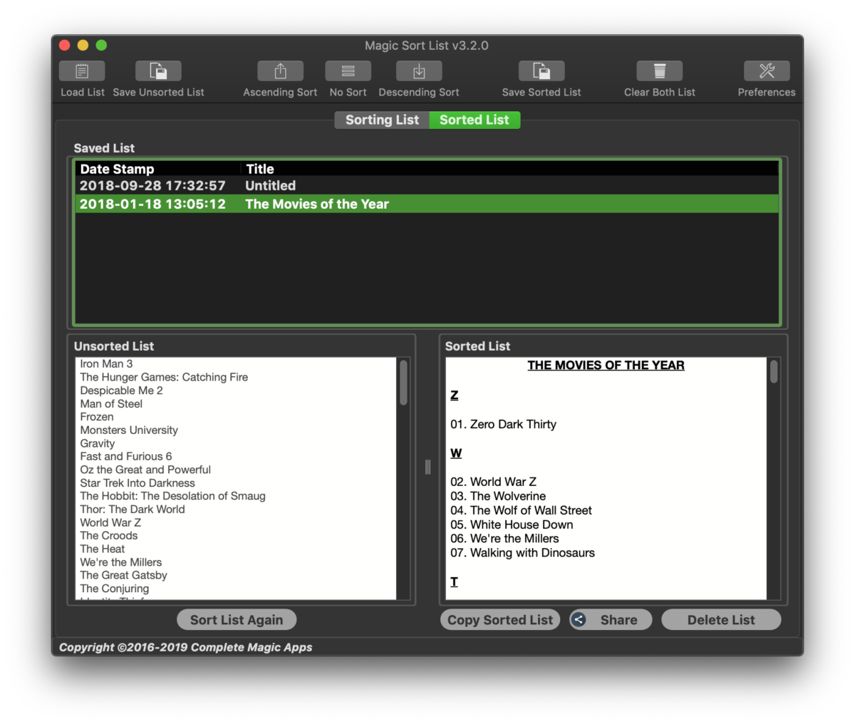 Magic Sort List – CompleteMagic Apps